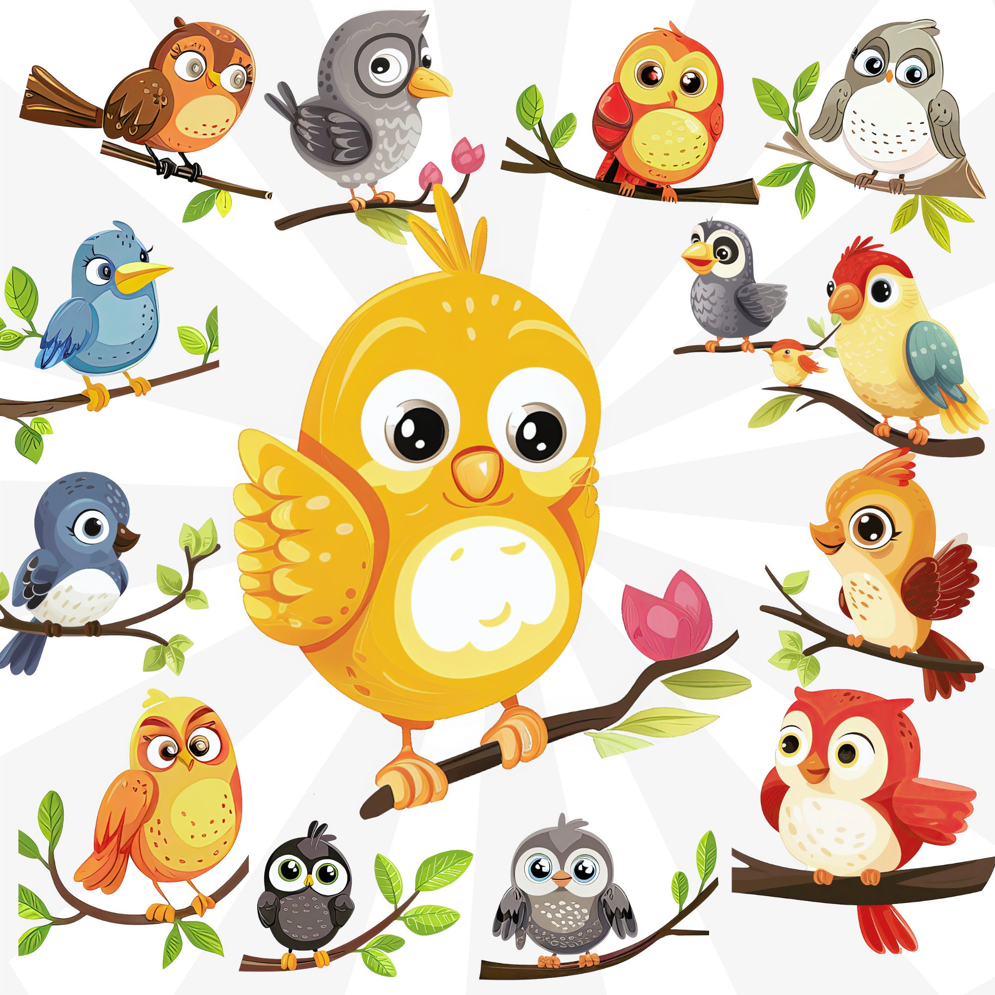 Cute Birds Clipart Bundle: Colorful PNG Digital Sticker, Transparent ...