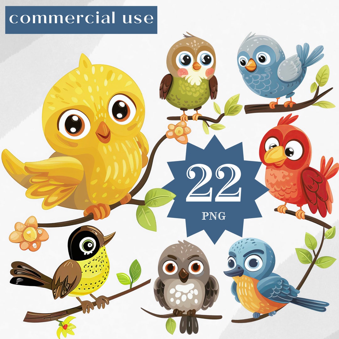 Cute Birds Clipart Bundle: Colorful PNG Digital Sticker, Transparent ...