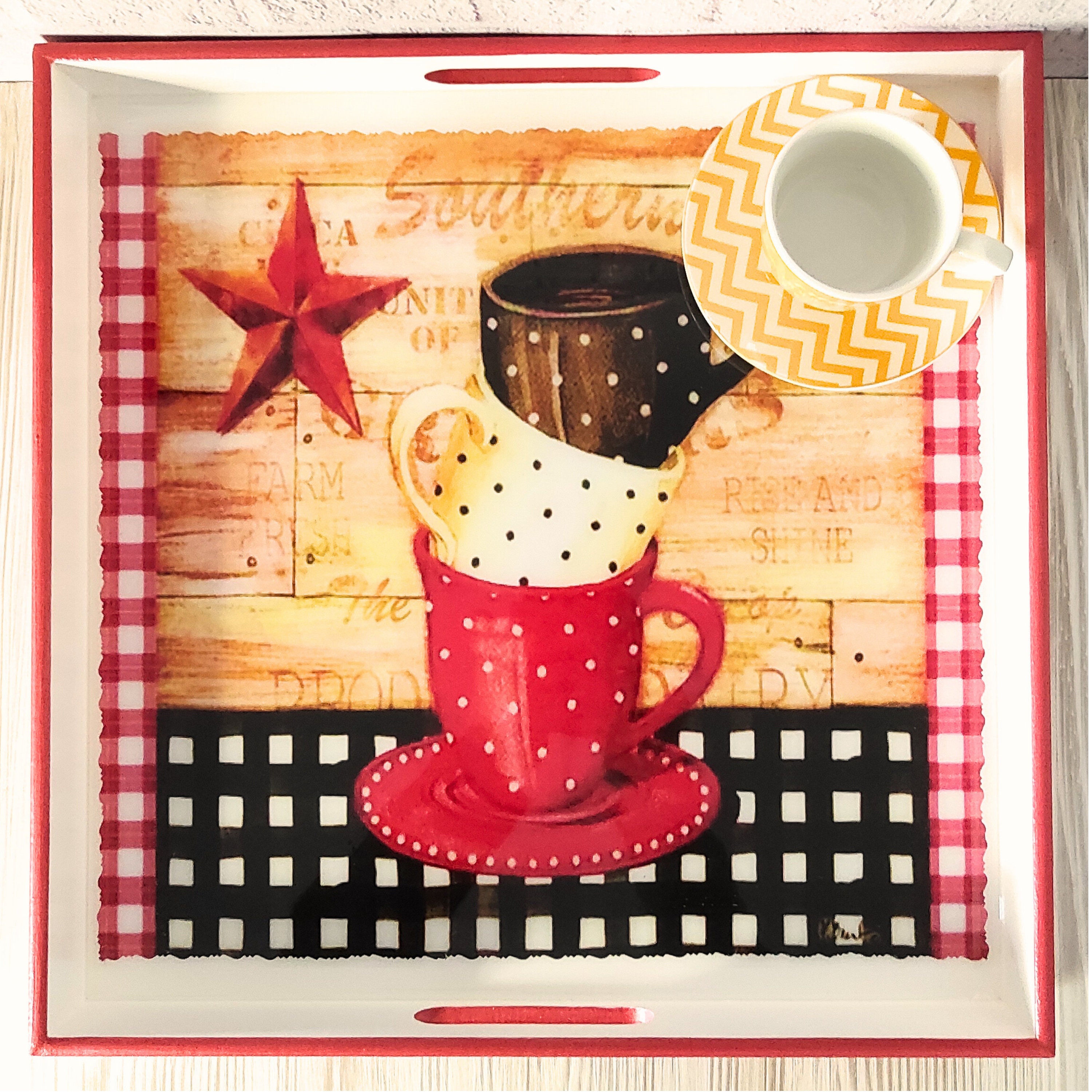 Wooden Tray, Square, Red, Epoxy-coated Base - Etsy