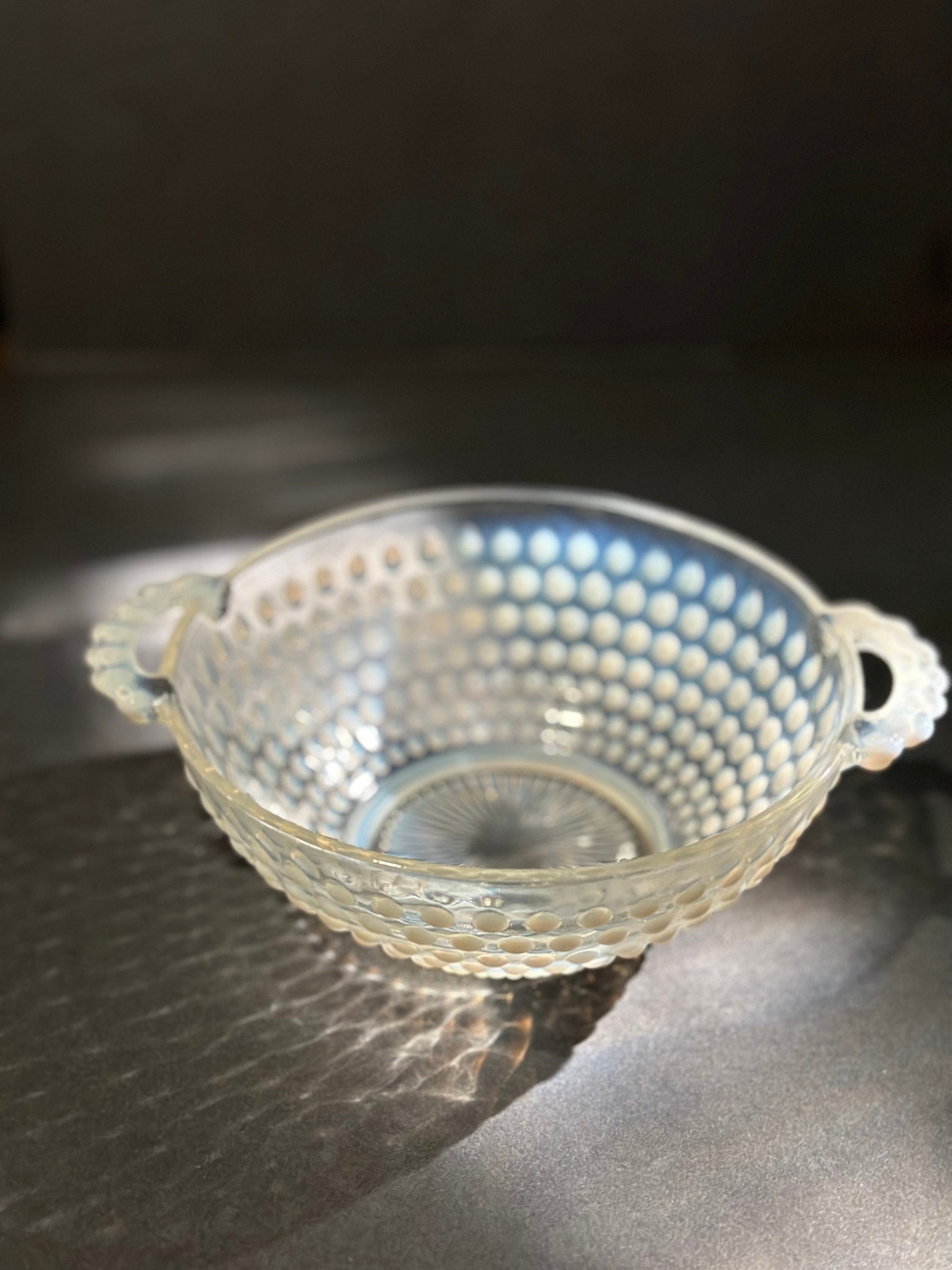 Fenton Moonstone Opalescent Hobnail Bowl With Handles - Etsy