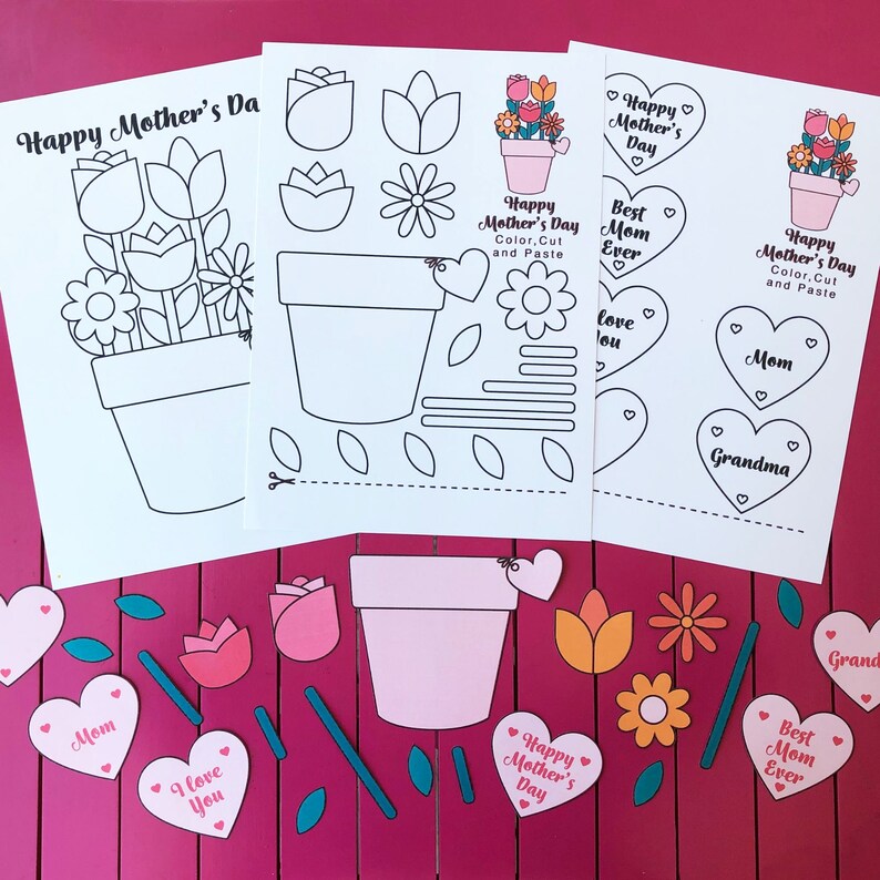 Printable Mother's Day Cut & Paste Flower Bouquet Gift Card, Greeting ...