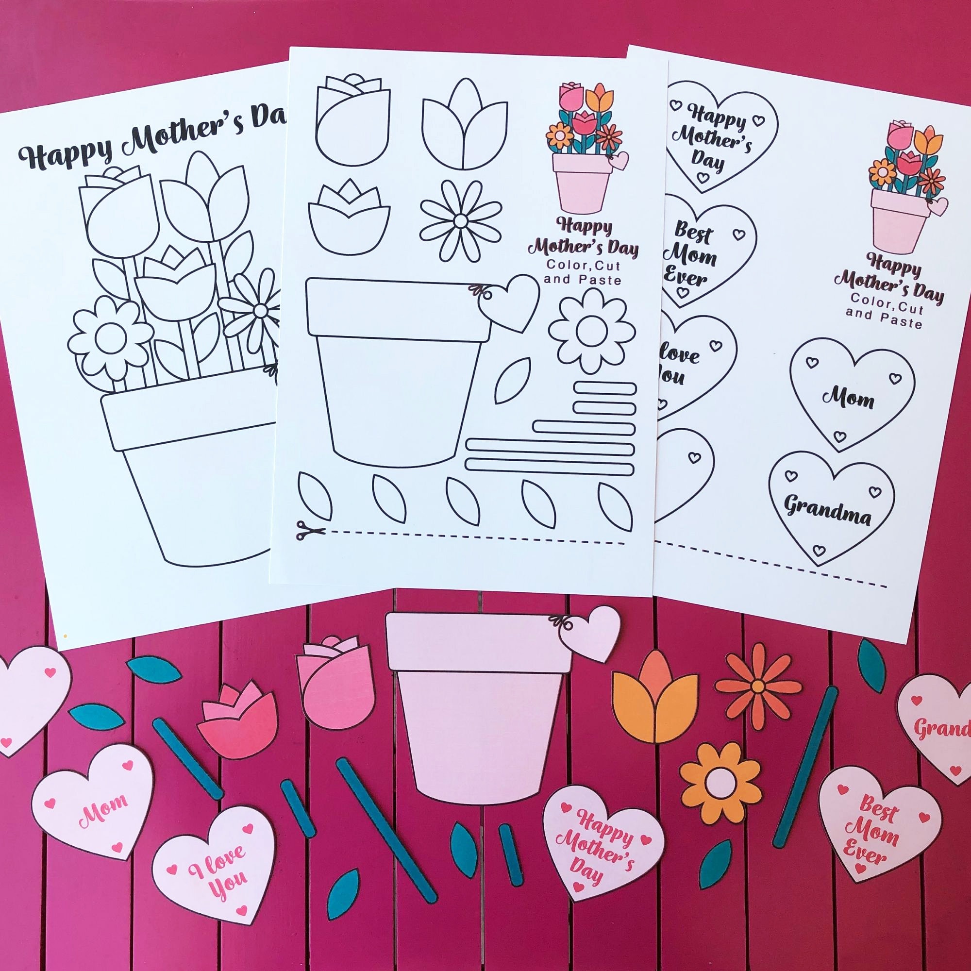 Printable Mother's Day Cut & Paste Flower Bouquet Gift Card, Greeting ...