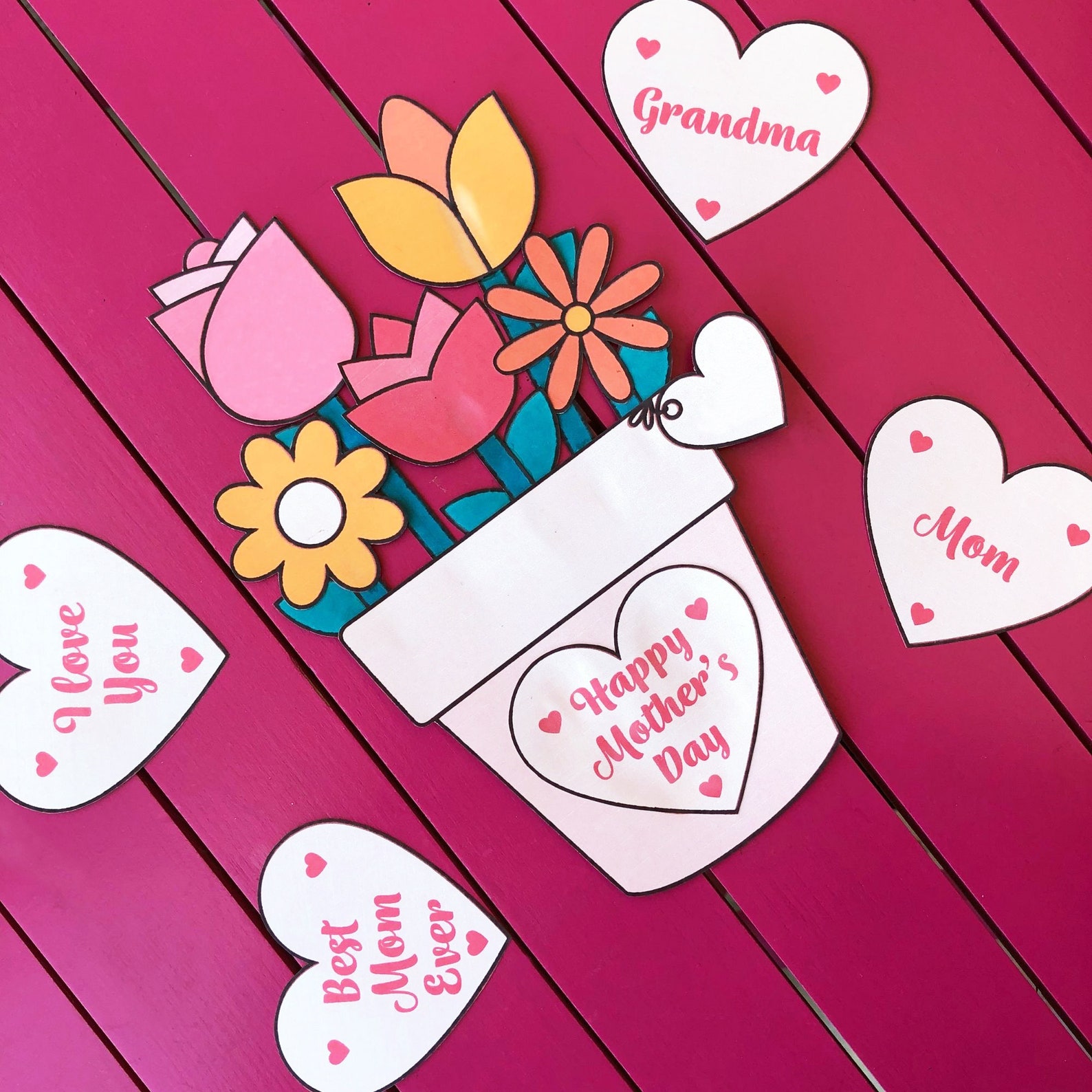 Printable Mother's Day Cut & Paste Flower Bouquet Gift Card, Greeting ...