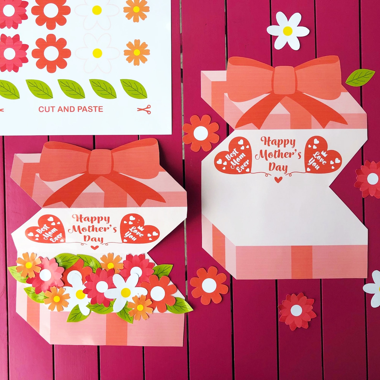 Printable Mother's Day Gift Box Card, Cut & Paste Flower Bouquet for ...