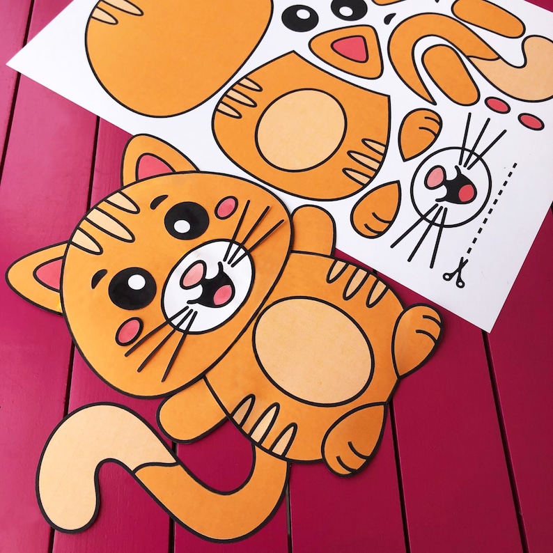 Printable Cut and Paste Cat Craft, Paper Animal, Build a Cat, Create ...