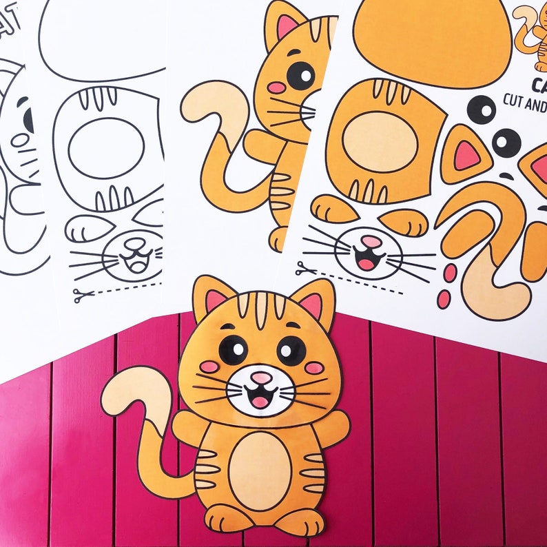 Printable Cut and Paste Cat Craft, Paper Animal, Build a Cat, Create ...