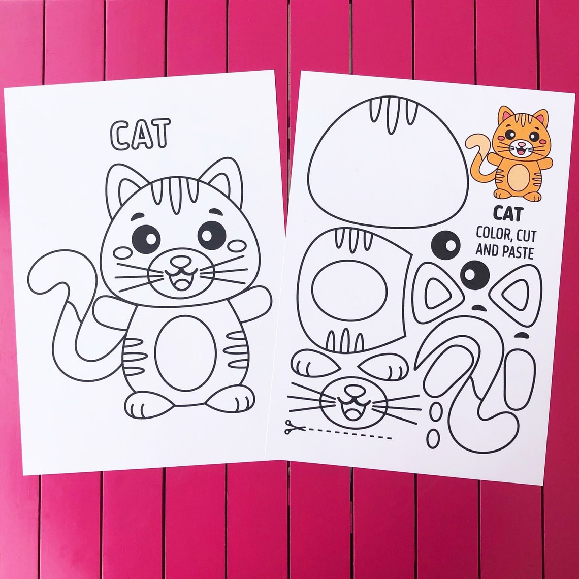 Printable Cut and Paste Cat Craft, Paper Animal, Build a Cat, Create ...