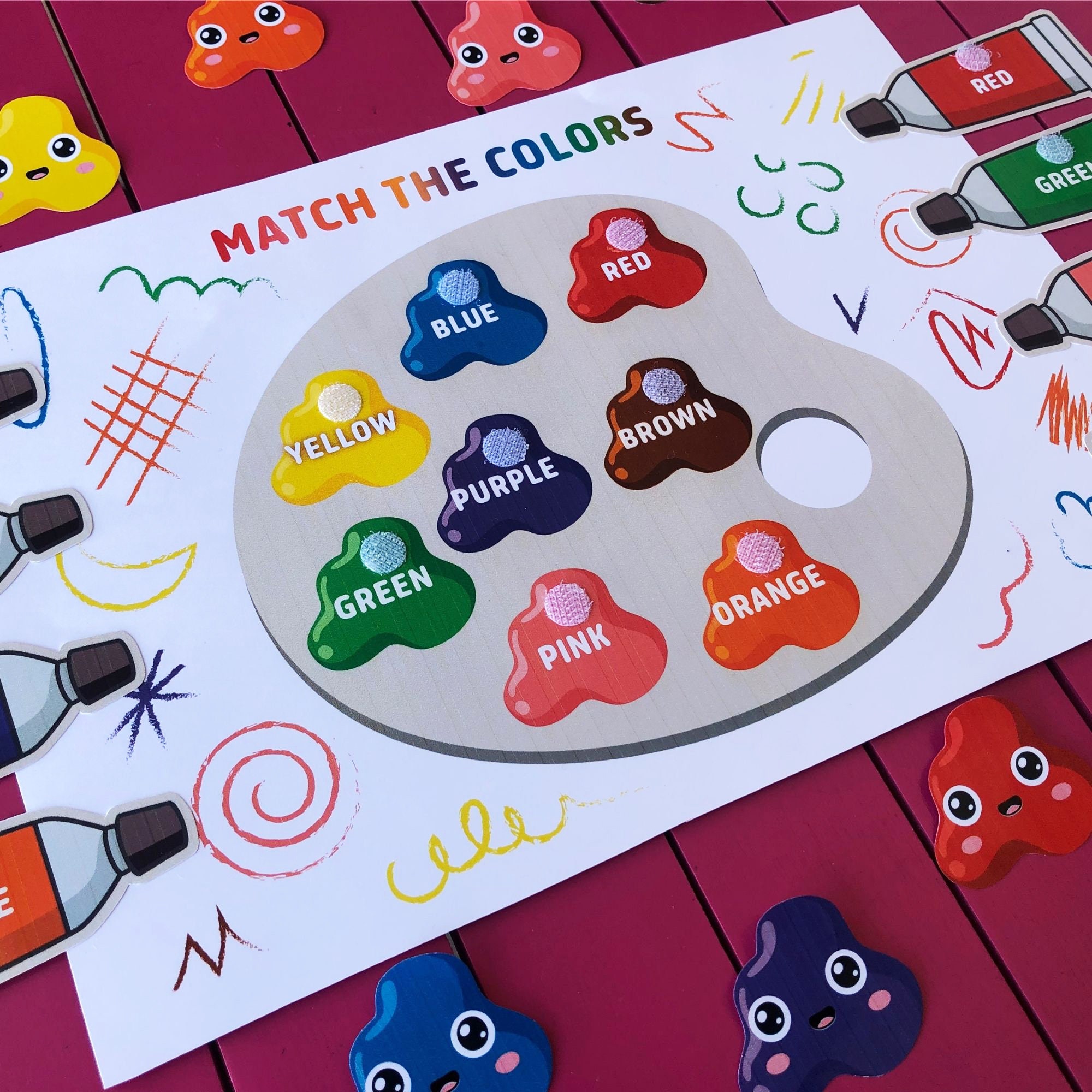 Digital Printable Color Matching Activity for Kids, Paint Palette Color ...