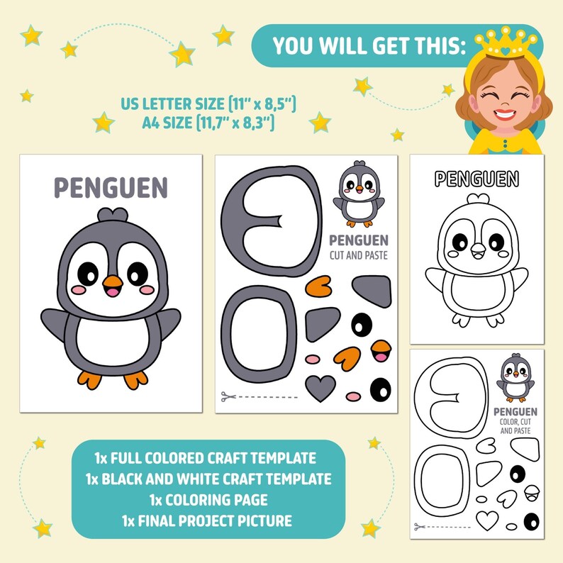 Printable Cut and Paste Penguin Craft, Paper Animal, Create Your ...