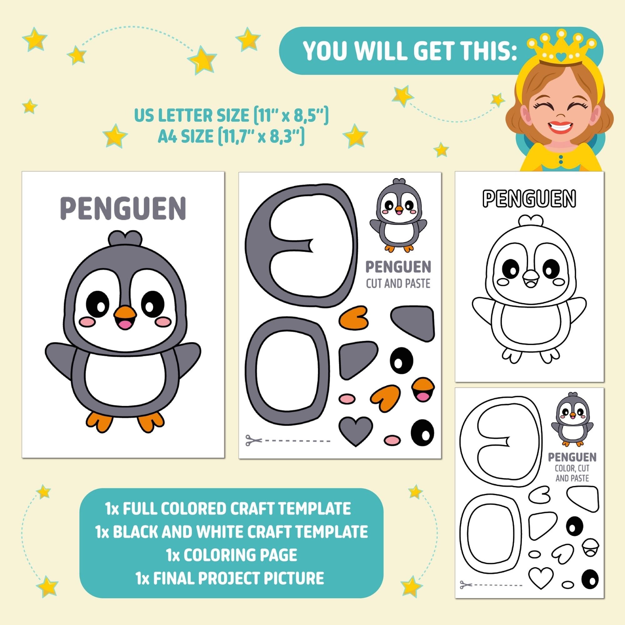 Printable Cut and Paste Penguin Craft, Paper Animal, Create Your ...