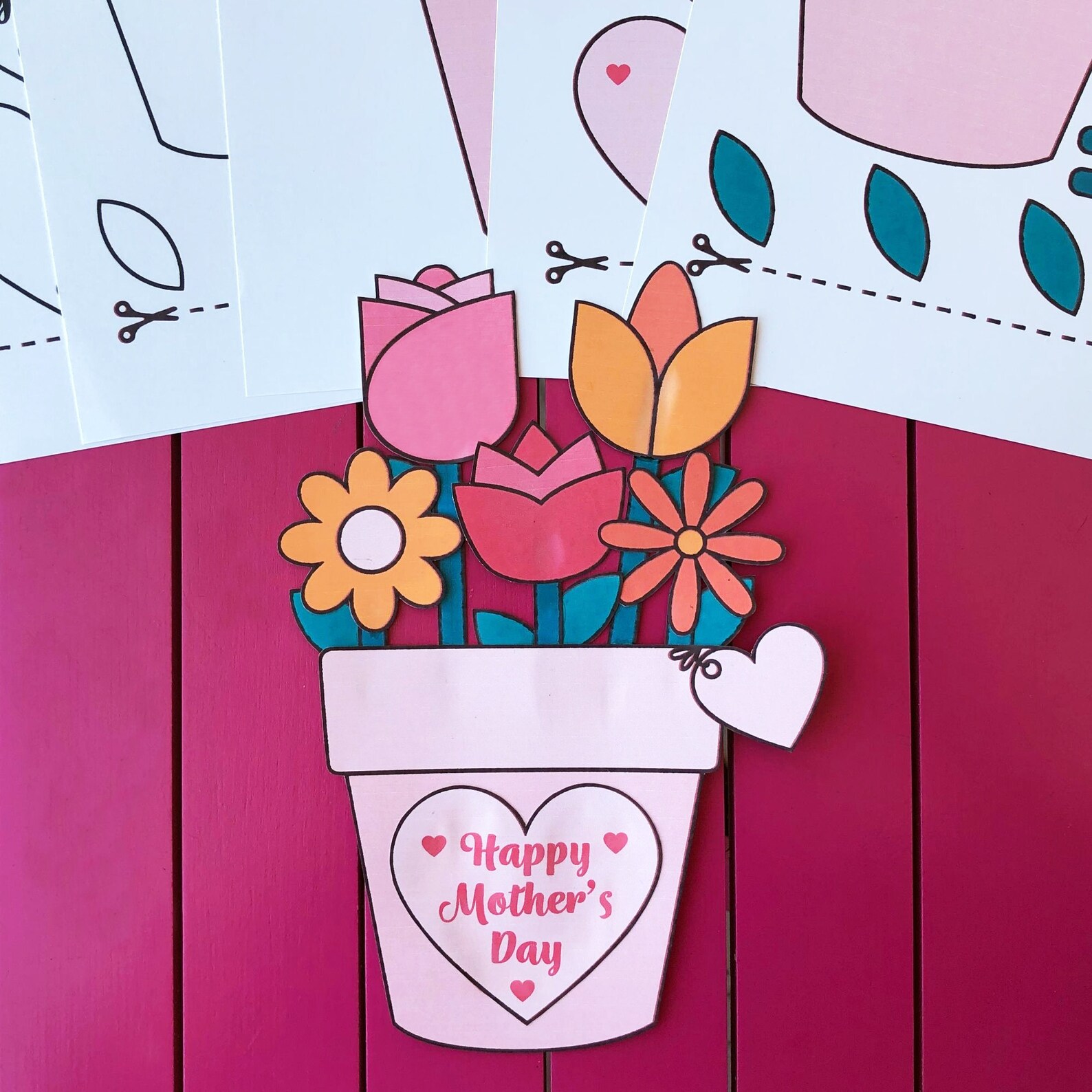 Printable Mother's Day Cut & Paste Flower Bouquet Gift Card, Greeting ...