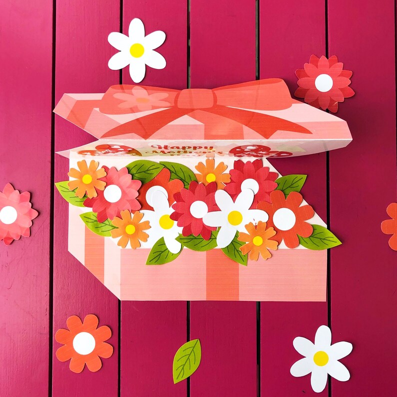 Printable Mother's Day Gift Box Card, Cut & Paste Flower Bouquet for ...