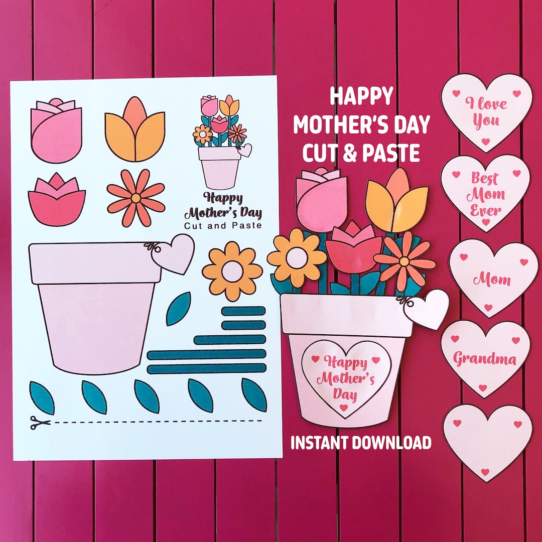 Printable Mother's Day Cut & Paste Flower Bouquet Gift Card, Greeting ...