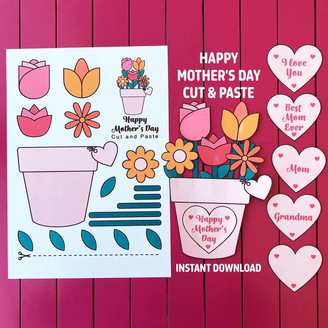 Printable Mother's Day Cut & Paste Flower Bouquet Gift Card, Greeting ...