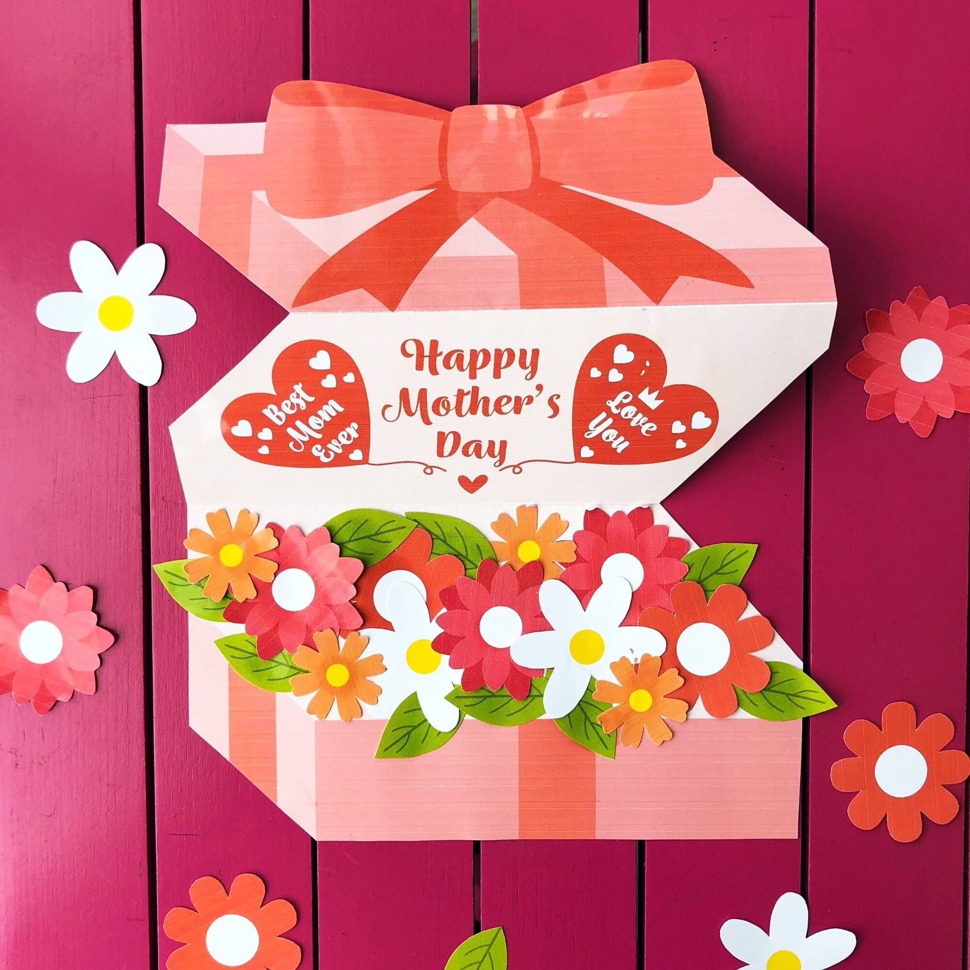 Printable Mother's Day Gift Box Card, Cut & Paste Flower Bouquet for ...