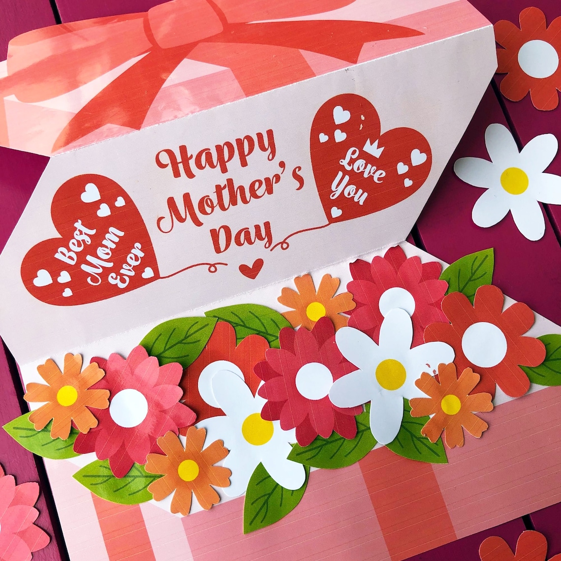 Printable Mother's Day Gift Box Card, Cut & Paste Flower Bouquet for ...