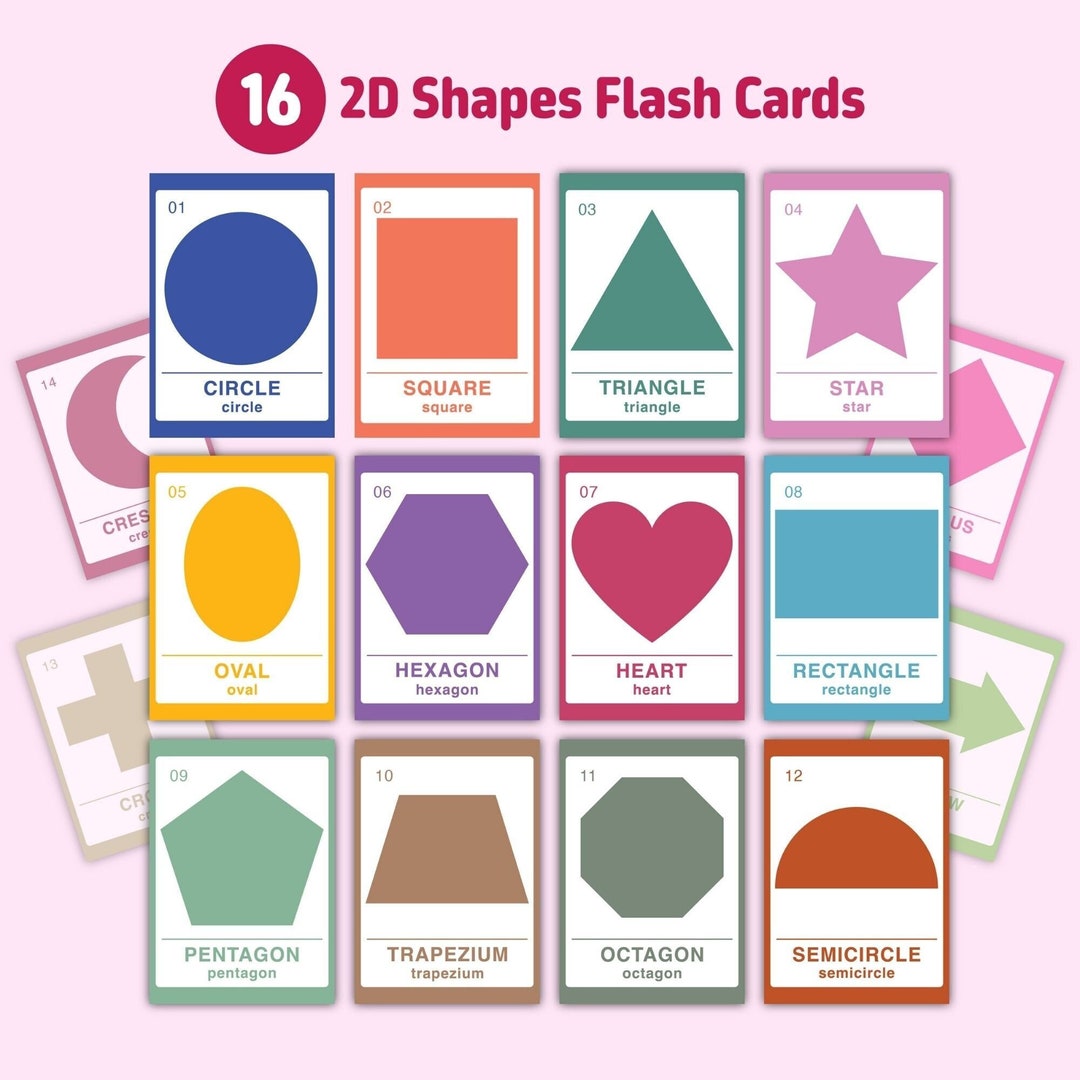 16 Colorful Shapes Flash Cards in English for Kids, Printable ...
