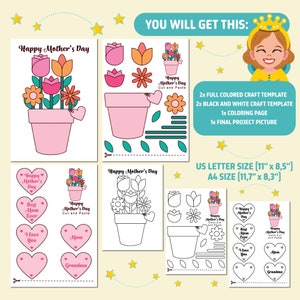 Printable Mother's Day Cut & Paste Flower Bouquet Gift Card, Greeting ...