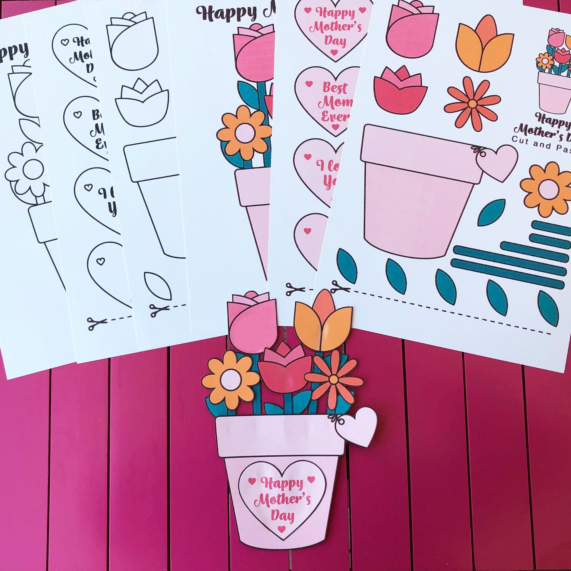 Printable Mother's Day Cut & Paste Flower Bouquet Gift Card, Greeting ...