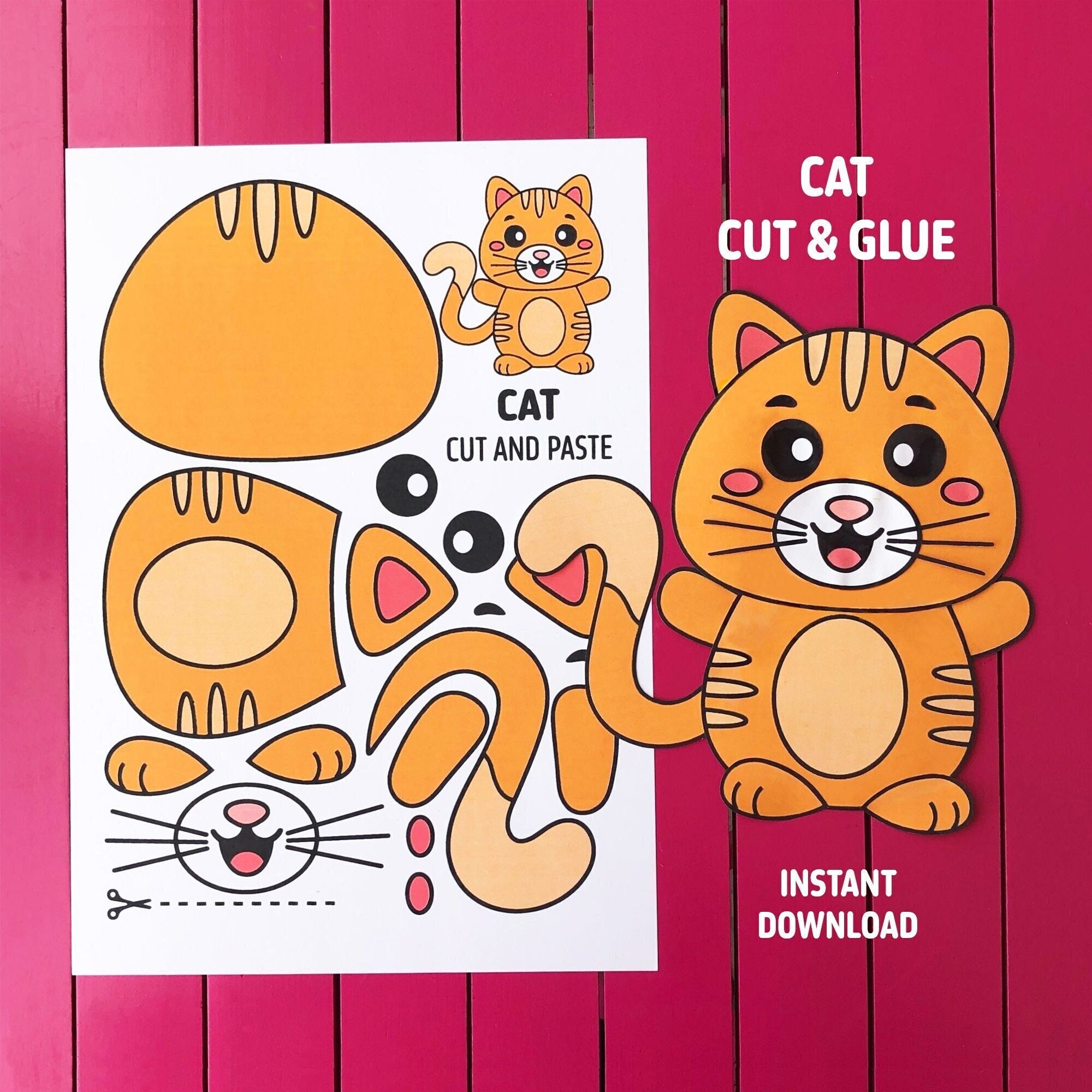 Printable Cut and Paste Cat Craft, Paper Animal, Build a Cat, Create ...