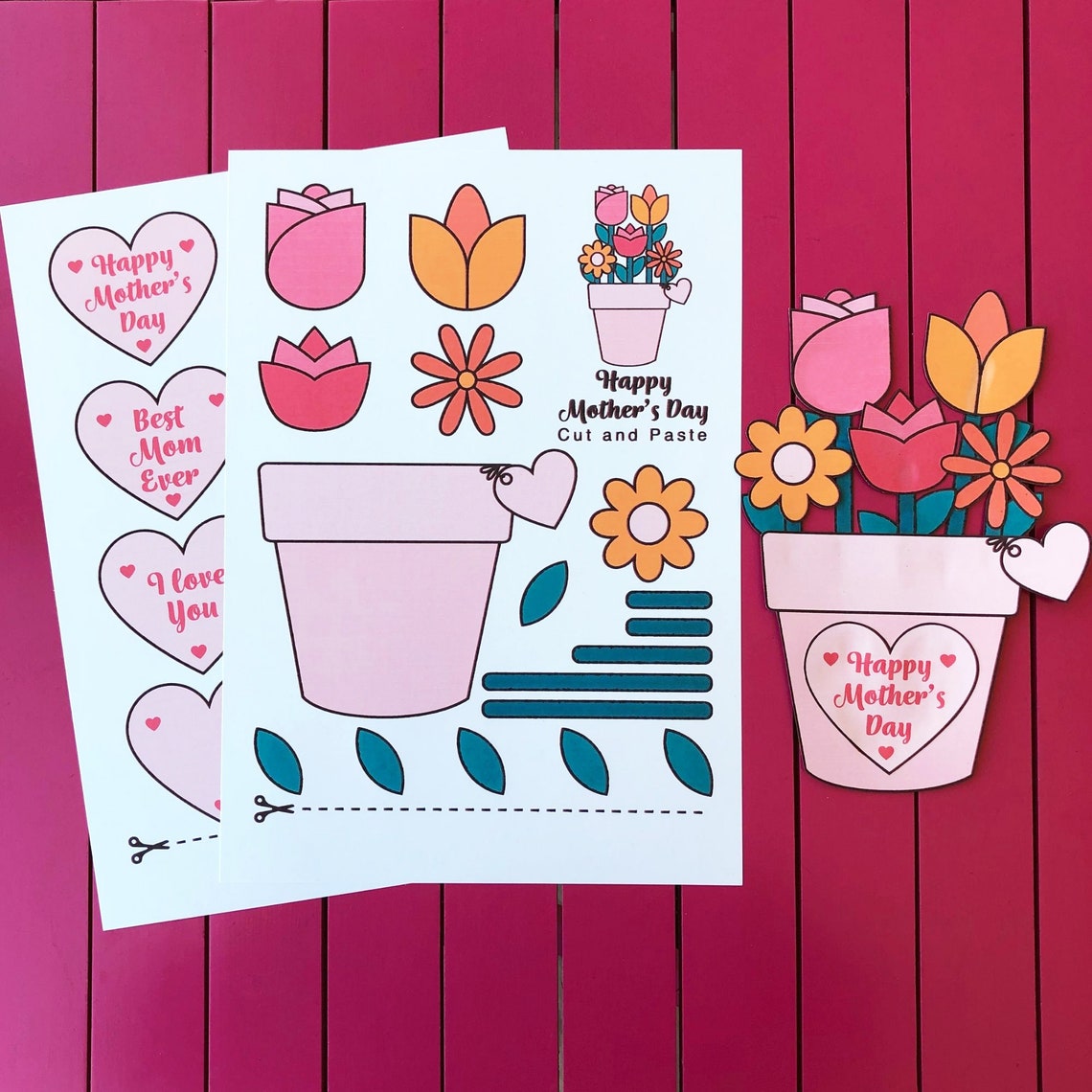 Printable Mother's Day Cut & Paste Flower Bouquet Gift Card, Greeting ...