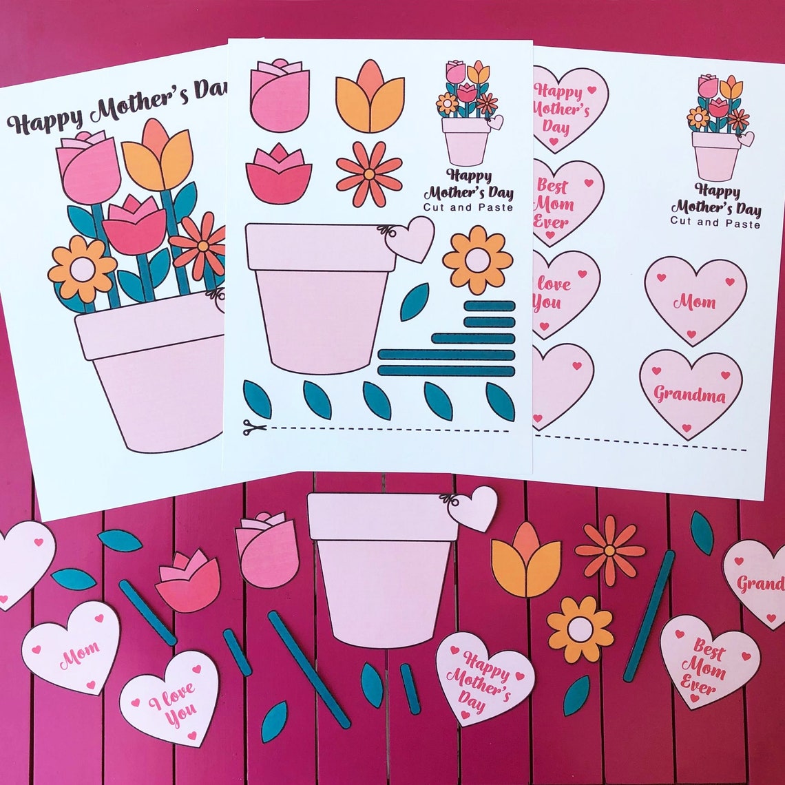 Printable Mother's Day Cut & Paste Flower Bouquet Gift Card, Greeting ...