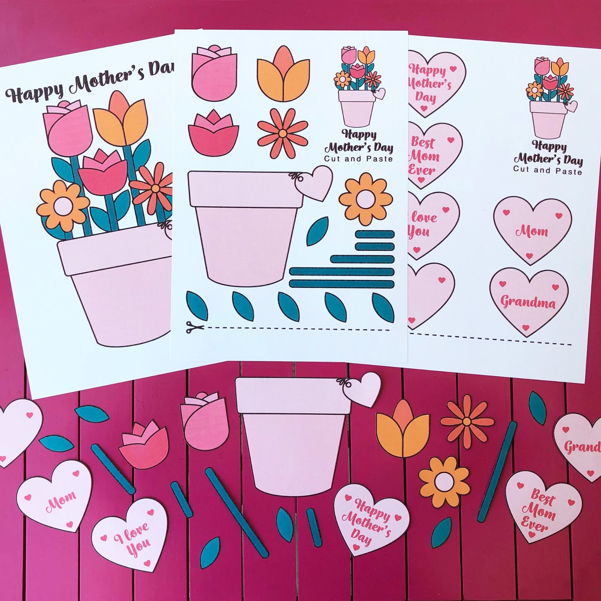 Printable Mother's Day Cut & Paste Flower Bouquet Gift Card, Greeting ...