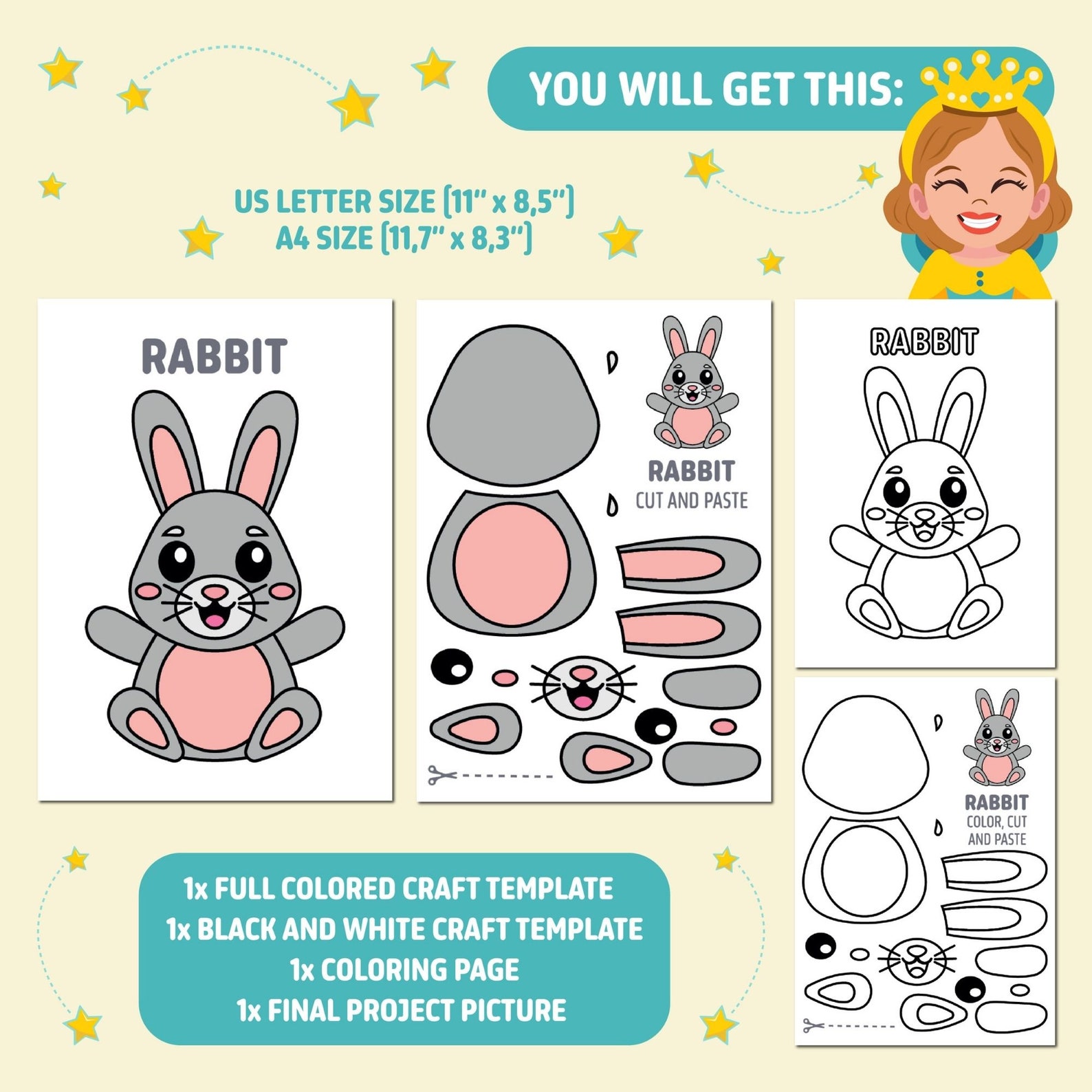 Printable Easter Rabbit Craft, Cut and Paste Paper Animal, Create Your ...