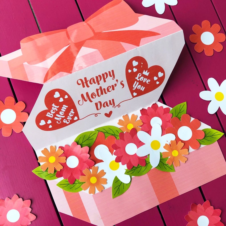 Printable Mother's Day Gift Box Card, Cut & Paste Flower Bouquet for ...
