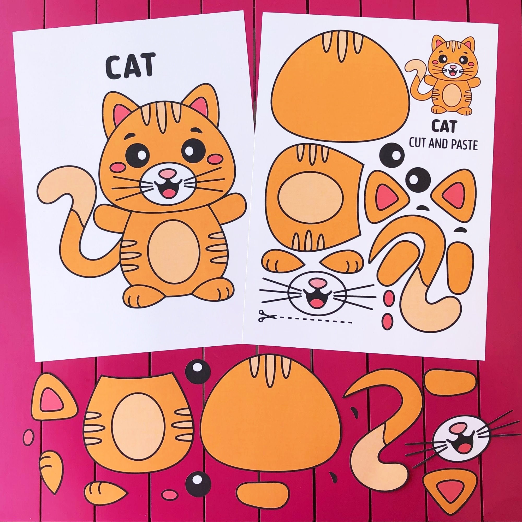 Printable Cut and Paste Cat Craft, Paper Animal, Build a Cat, Create ...