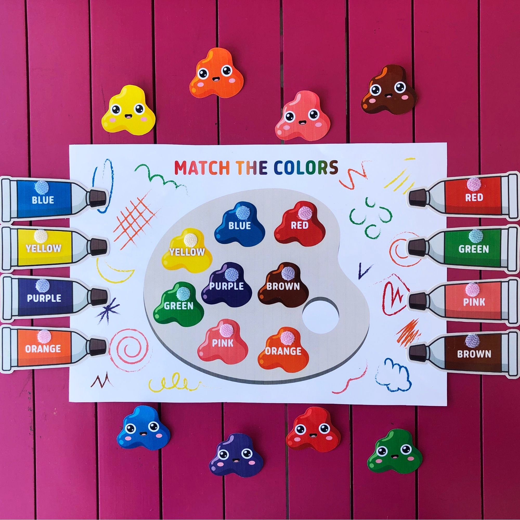 Digital Printable Color Matching Activity for Kids, Paint Palette Color ...
