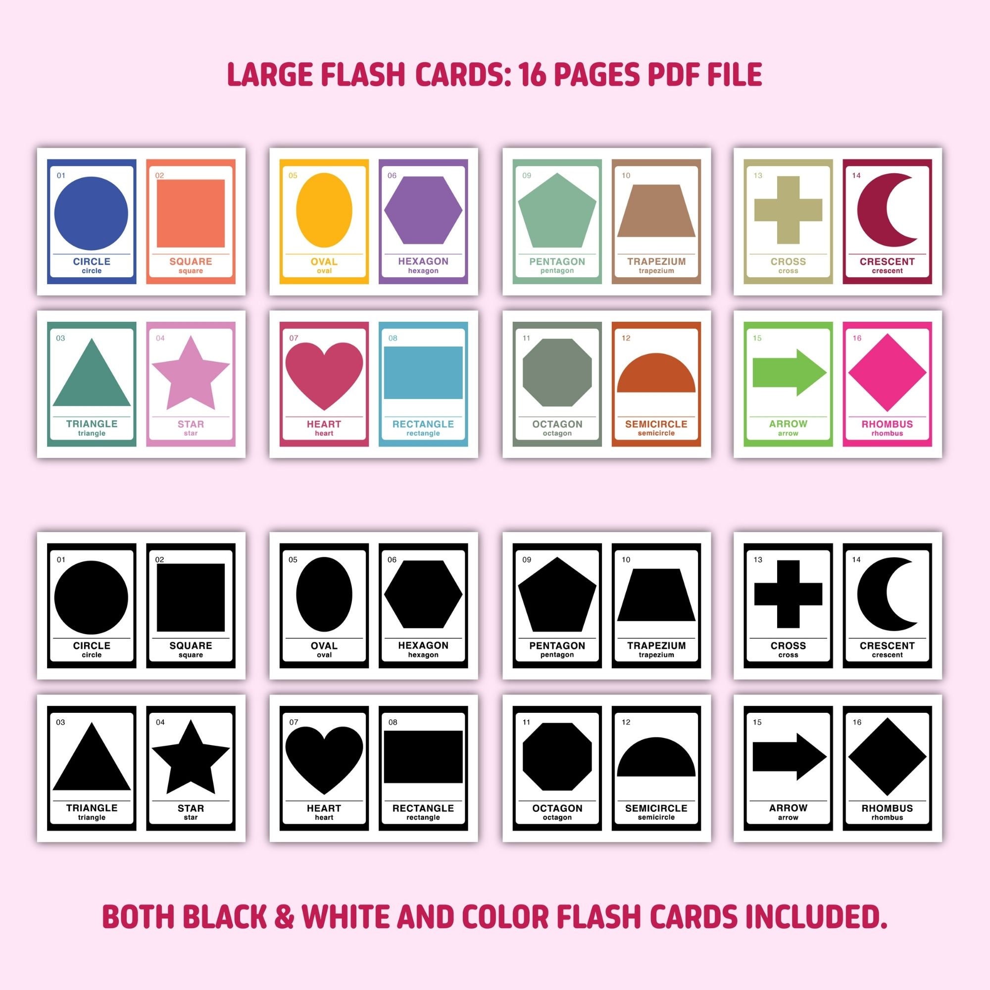 16 Colorful Shapes Flash Cards in English for Kids, Printable ...