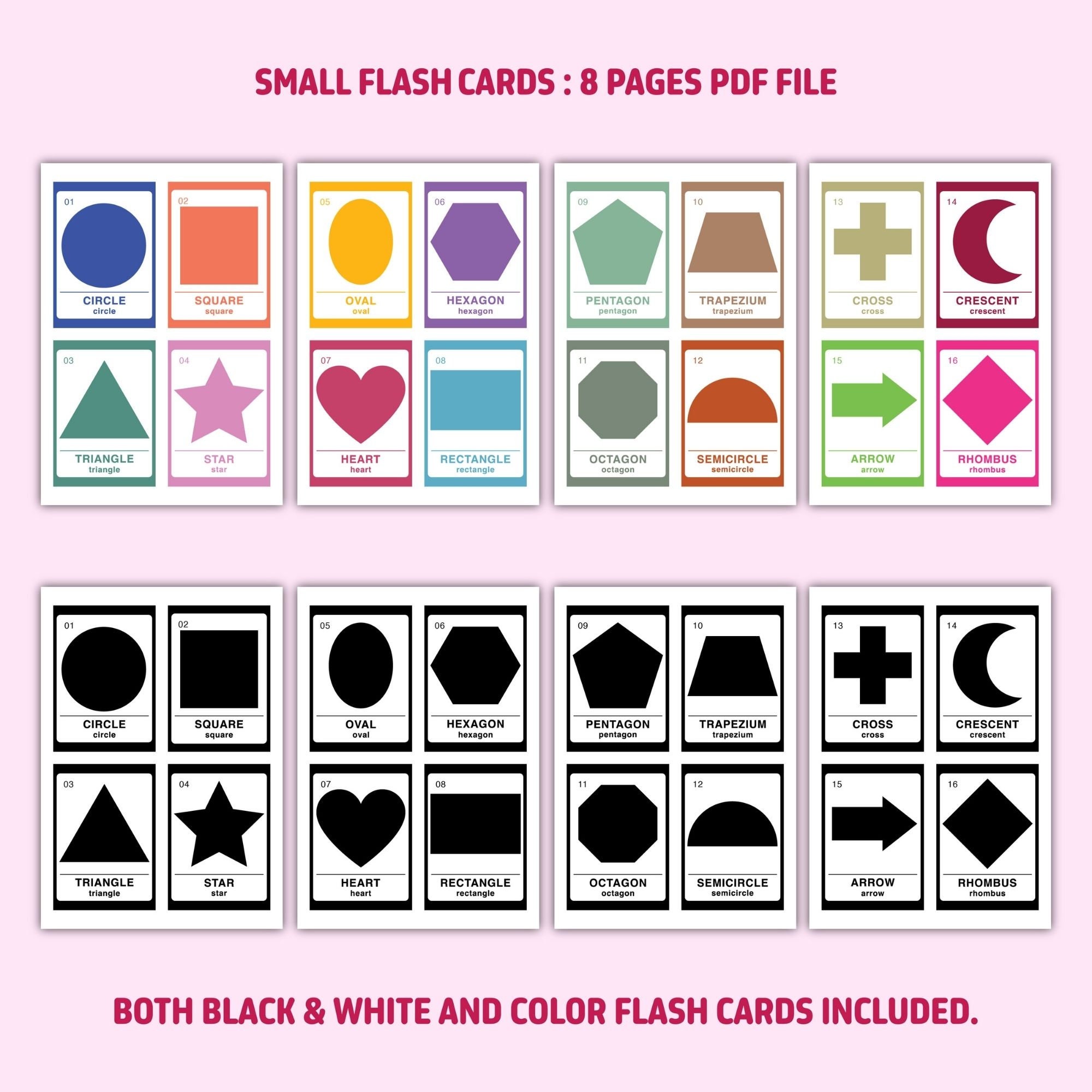 16 Colorful Shapes Flash Cards in English for Kids, Printable ...