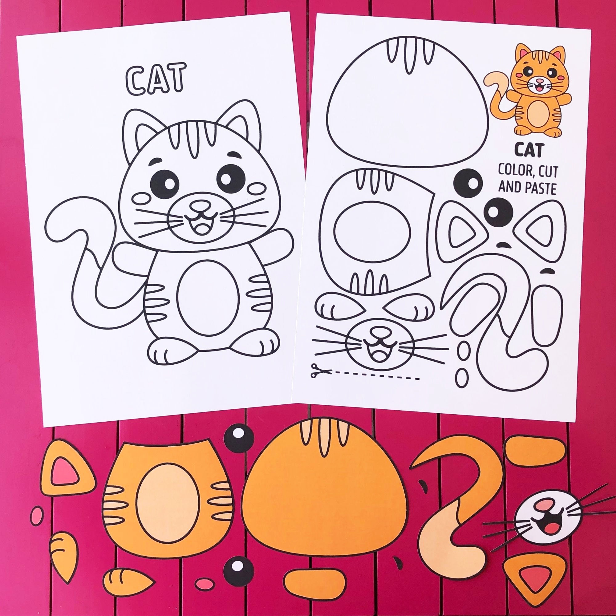 Printable Cut and Paste Cat Craft, Paper Animal, Build a Cat, Create ...