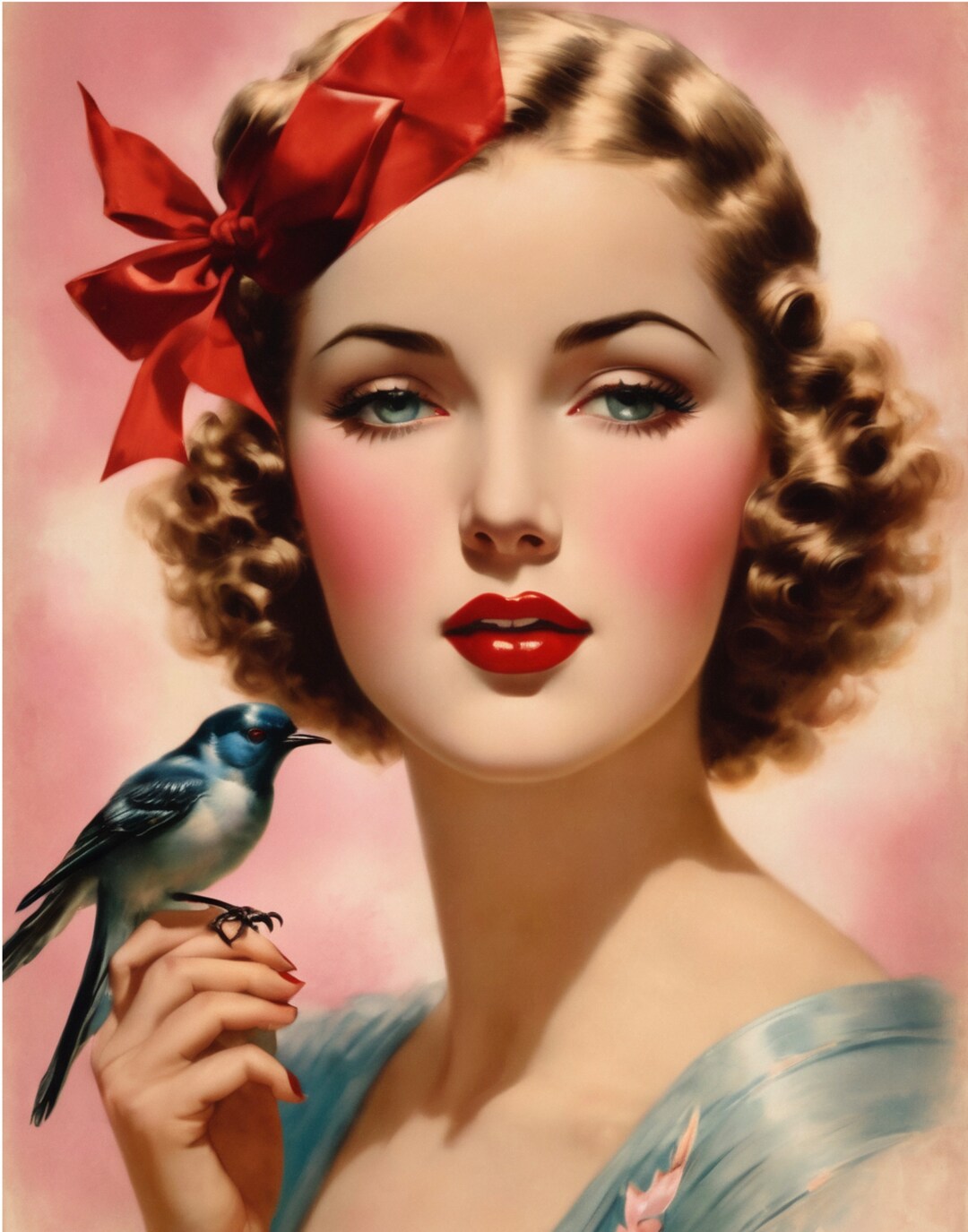 Little Blue Bird Pin up Girl Jigsaw Puzzle - Etsy