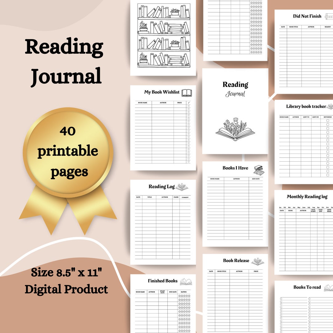 Reading Journal Printable Digital Download PDF - Etsy