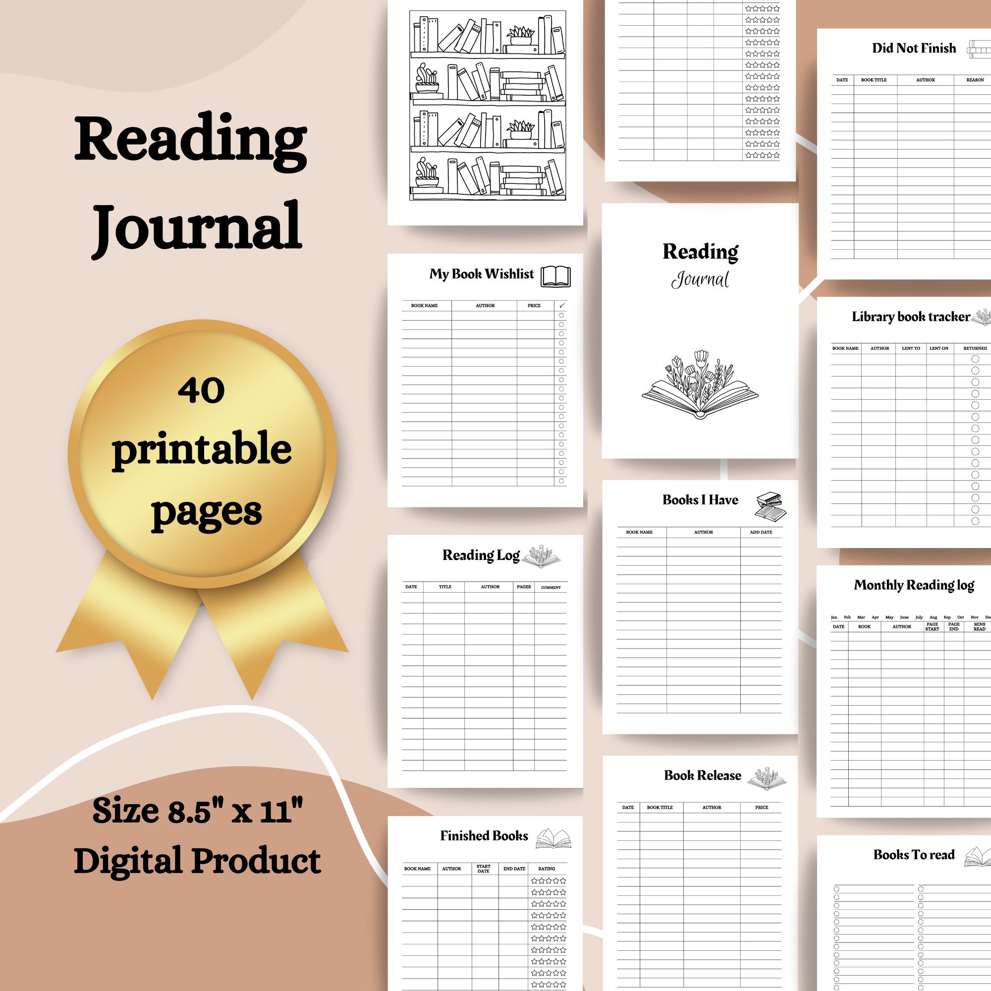 Reading Journal Printable Digital Download PDF - Etsy