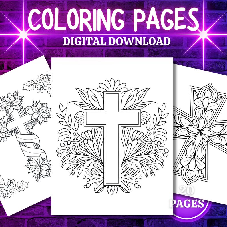 Christian Cross Coloring Pages Printable Religious Art for Adults ...