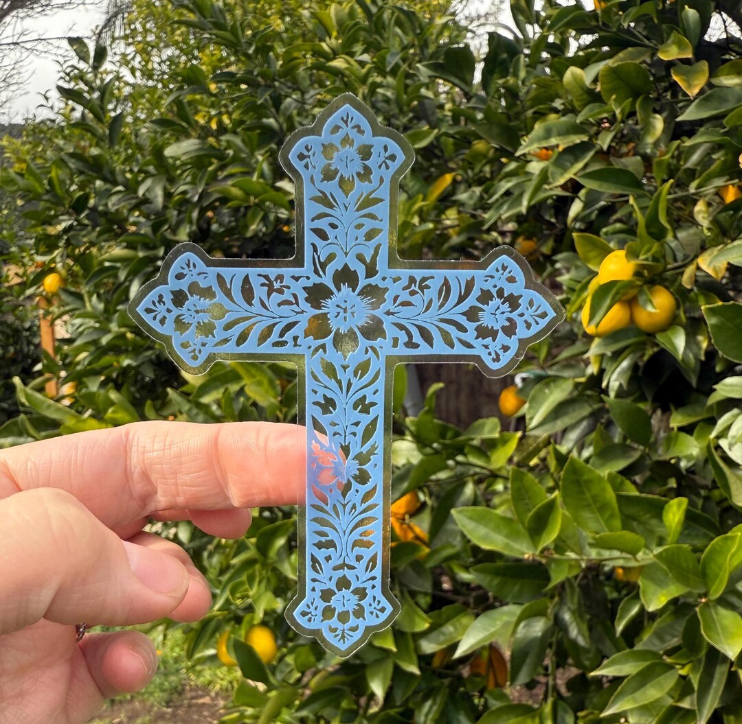 Clear Cross Sticker, Christian Floral Vinyl Decal, Bible Verse Sticker ...