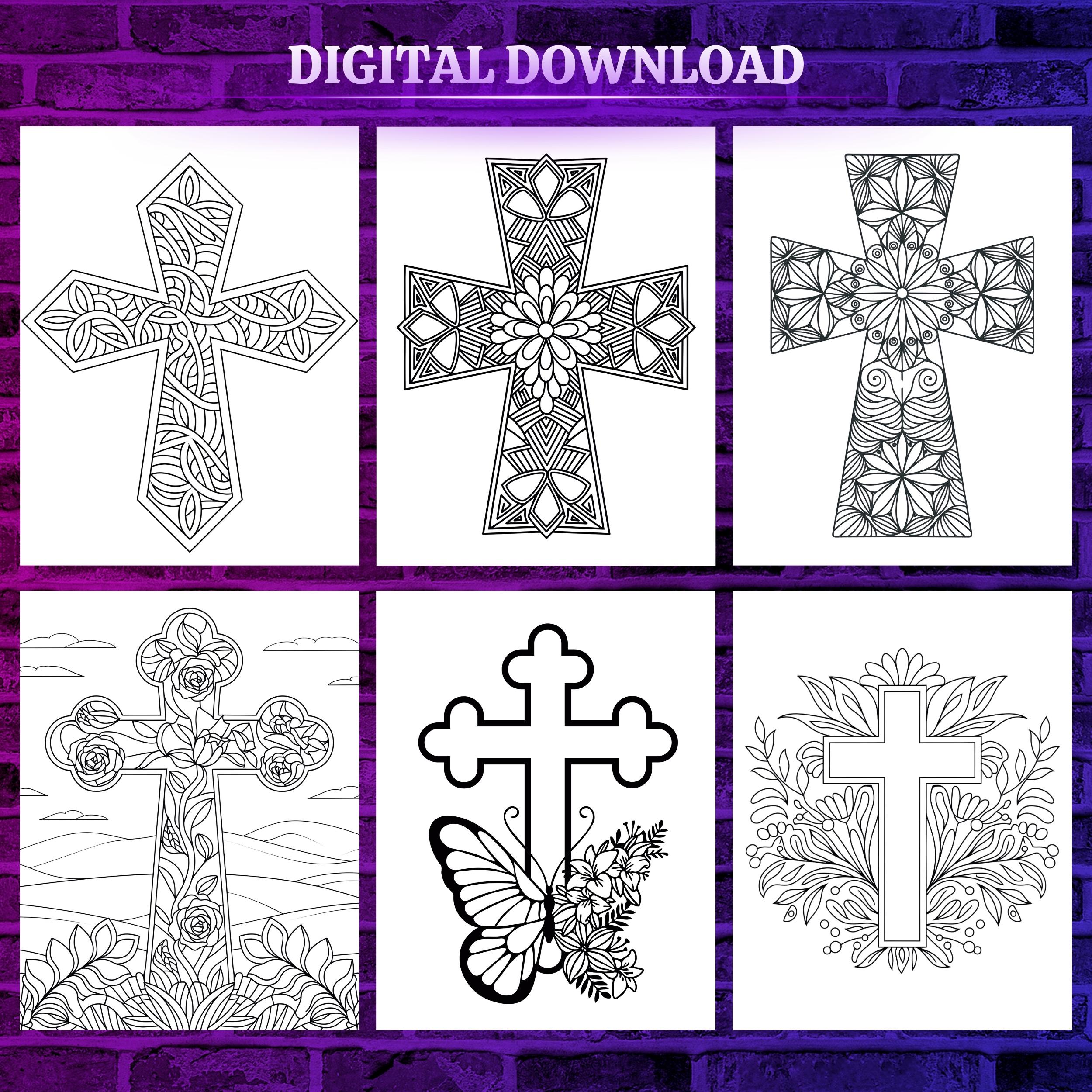 Christian Cross Coloring Pages Printable Religious Art for Adults ...