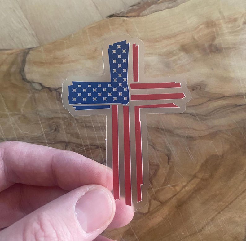 American Flag Cross Sticker Clear Vinyl Sticker Religious Faith Based ...