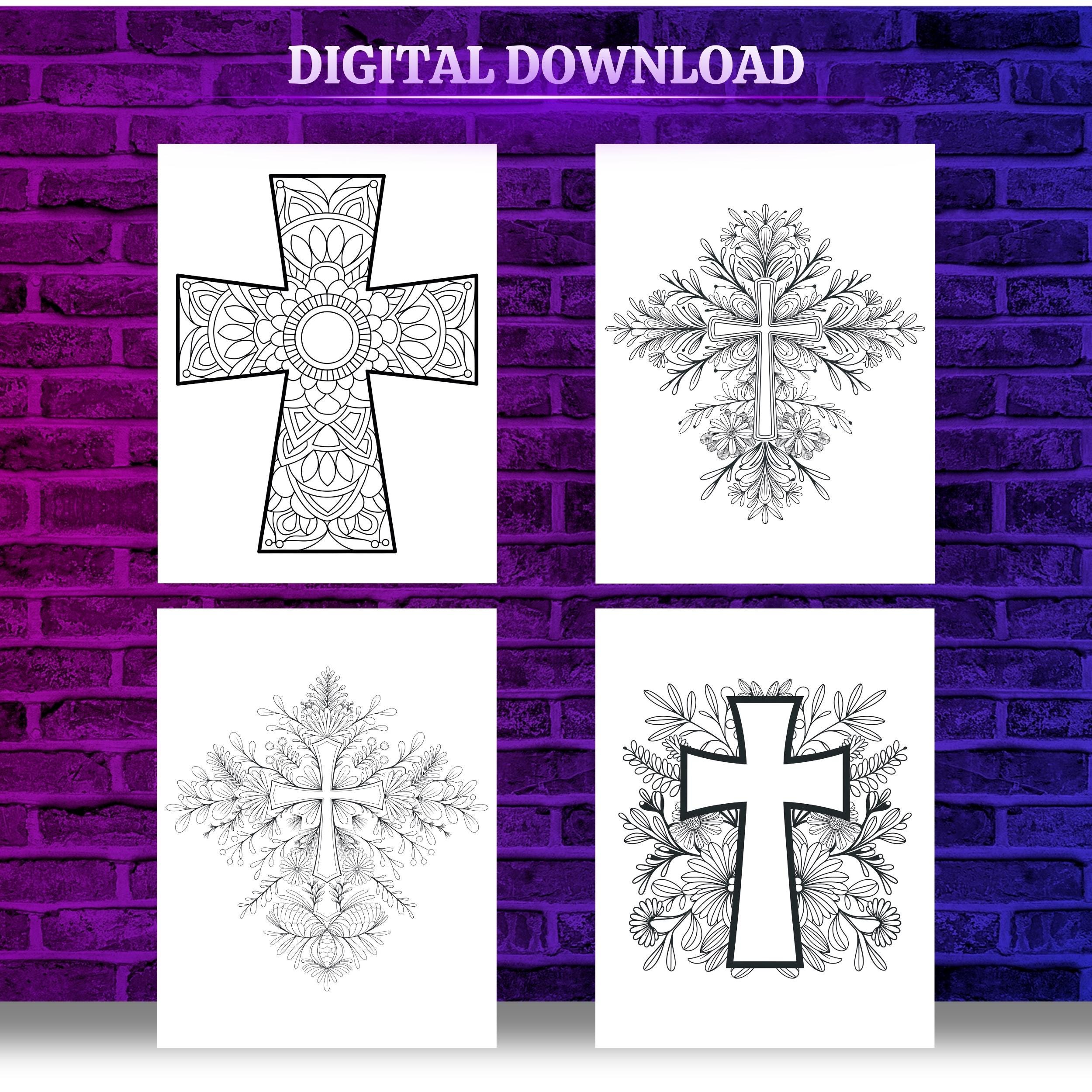 Christian Cross Coloring Pages Printable Religious Art for Adults ...