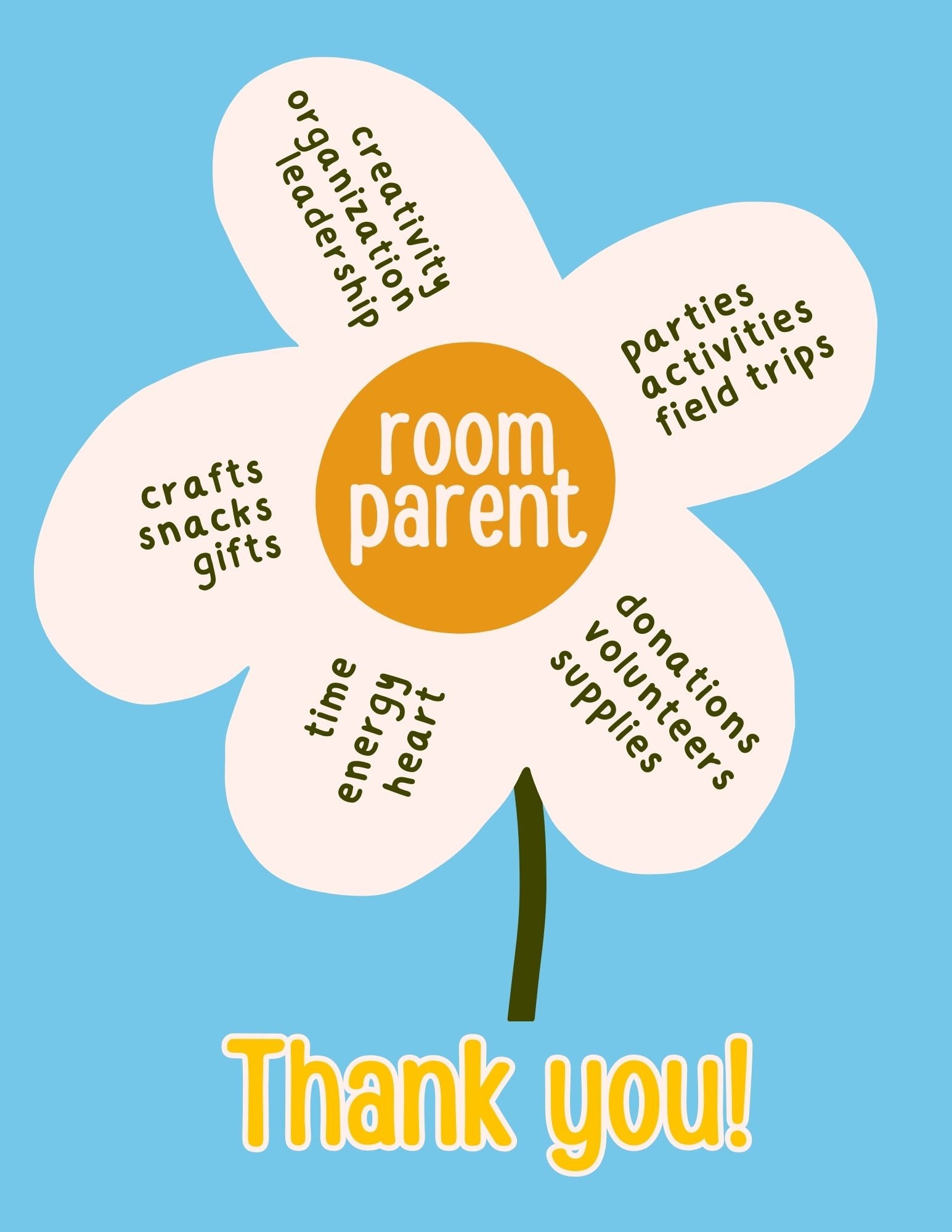 ROOM PARENT Thank You in Flower: Digital Download, Printable, 8.5x11 or ...