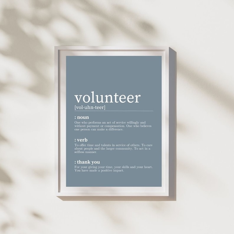 Volunteer Definition Print: Thank You Gift (digital Download) - Etsy