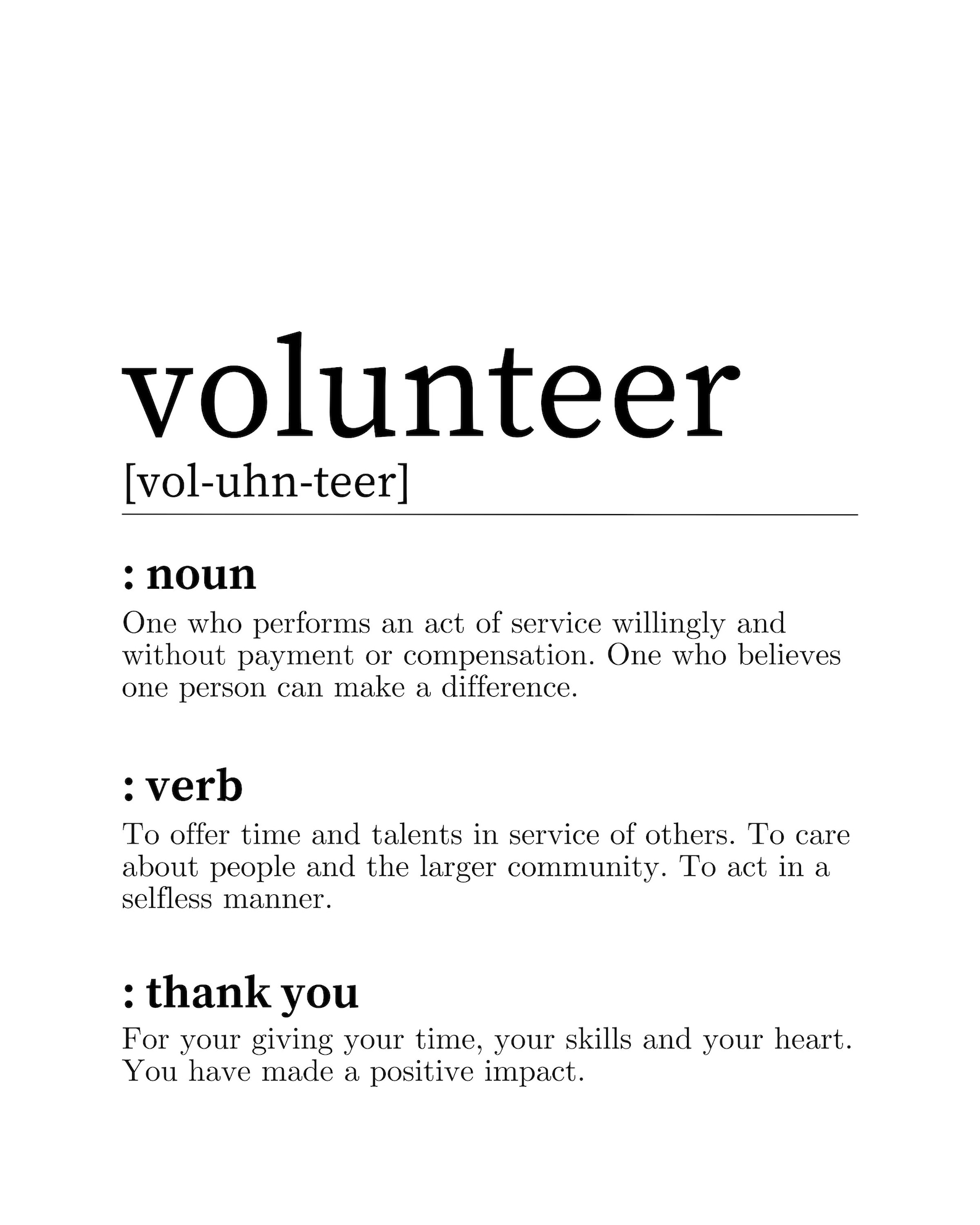 Volunteer Definition Print: Thank You Gift (digital Download) - Etsy