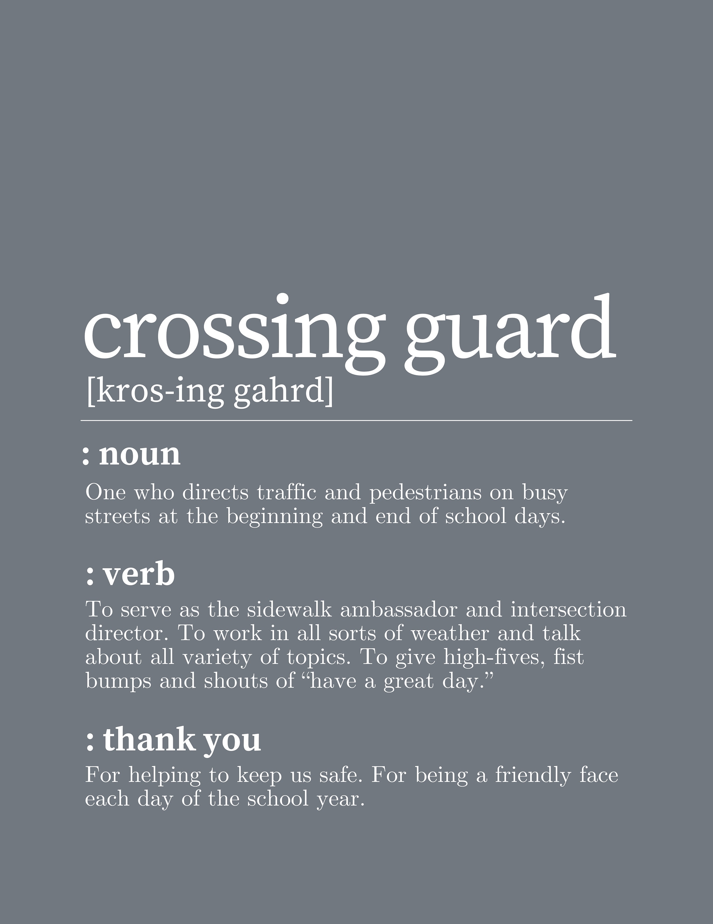 DEFINITION Crossing Guard: Thank You Print and Gift for Crossing Guard ...