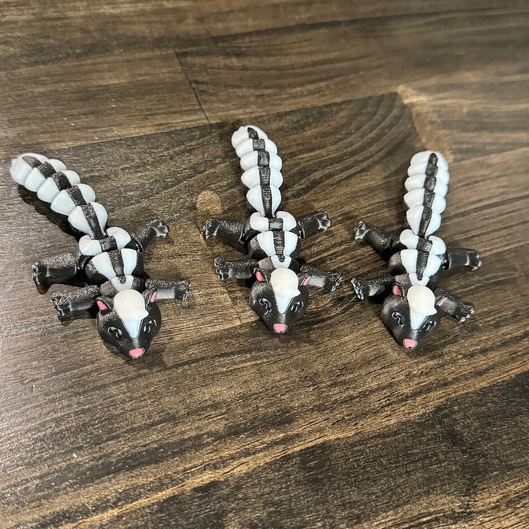 3D Printed Miniature Skunk Toys Black and White Articulated, Flexible ...