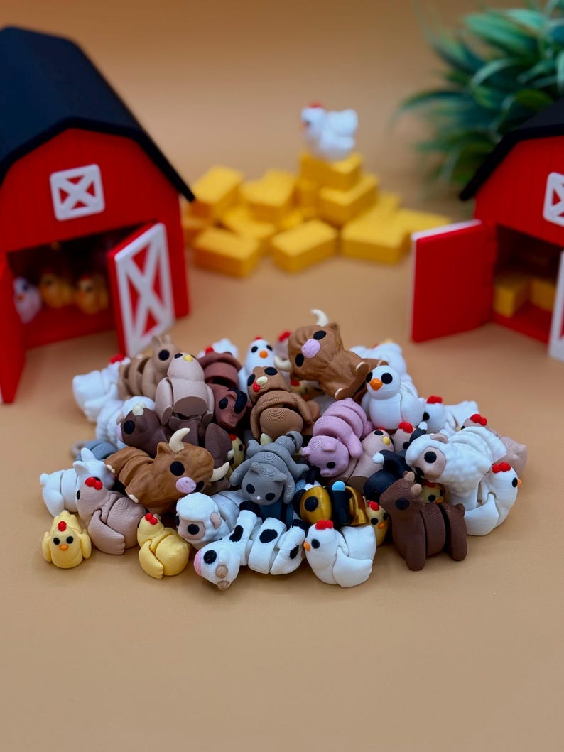 3D Printed Farm Animal Fidget Toy Bundle, Cute 3D Print Mini Sensory ...