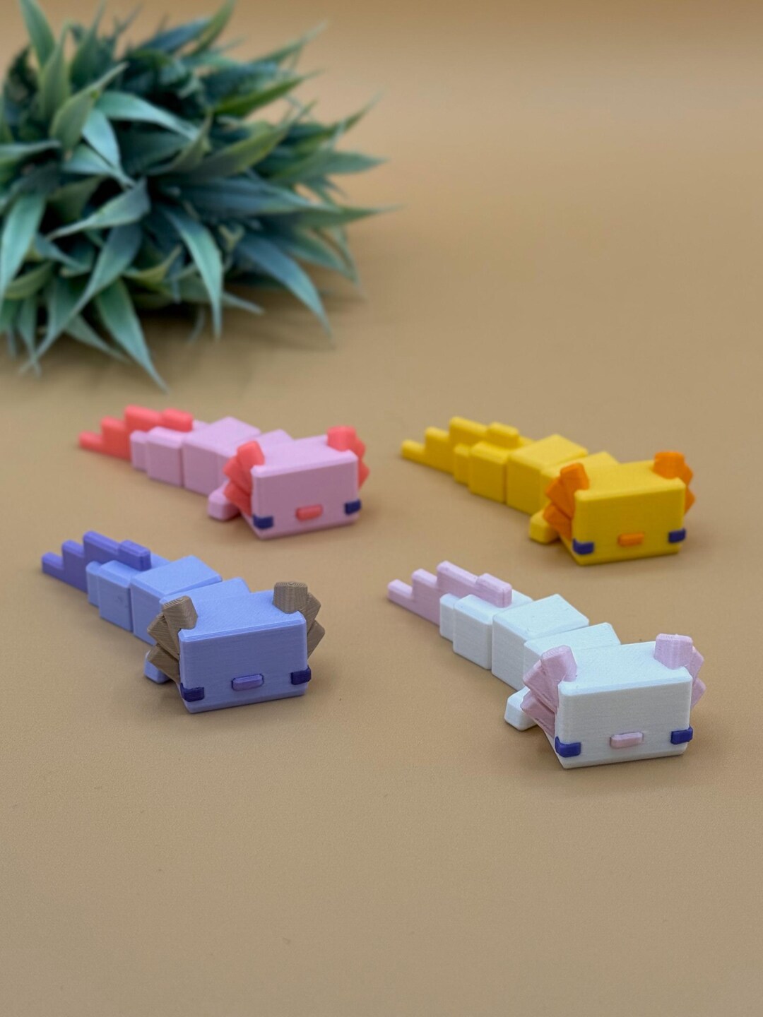 3D Printed Minecraft Inspired Axolotl Toy Bundle, Pixelated Axolotl ...