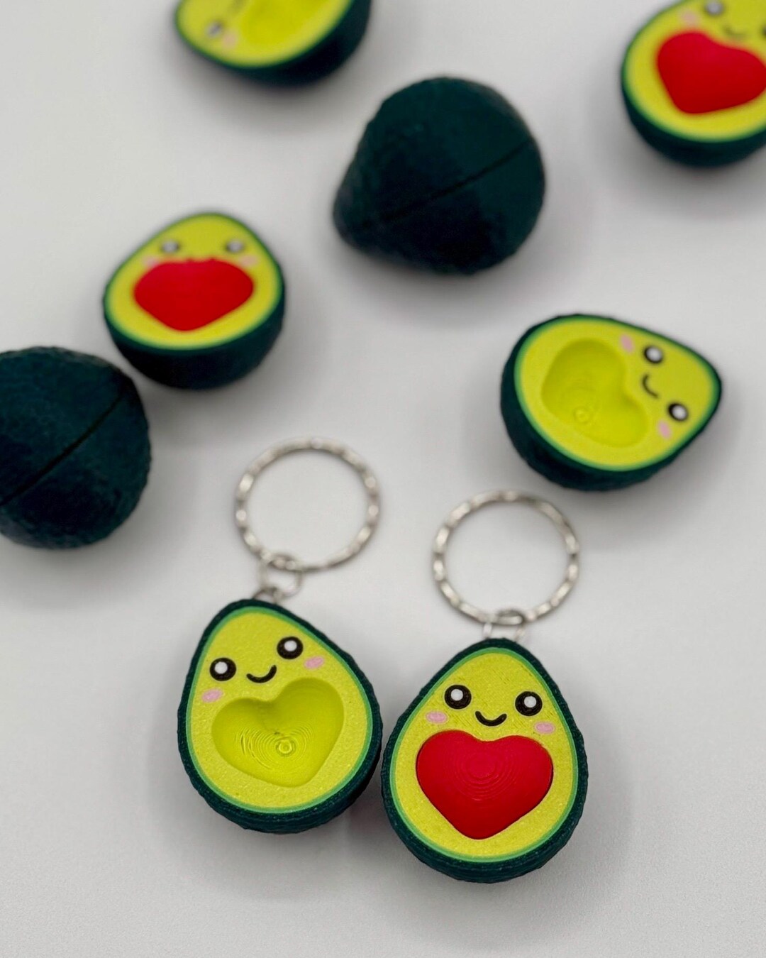 3D Printed Cute Avocado Keychains, Green Heart Avocado Set of Two ...